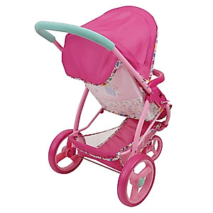 Baby Alive: Doll Jogging Stroller - Pink & Rainbow - Fits Dolls Up to 24", Retractable Canopy, Front Bumper Bar, Swivel Wheels, Safety Harness, Pretend Play for Kids Ages 3+