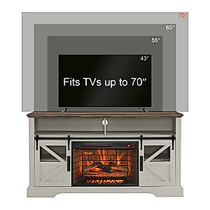 Electric Fireplace TV Stand for TVs up to 70 Inch, TV Console with 26'' Fireplace, 2 Open Shelves & Cabinets, Fireplace Heater with 4 Brightness with 5118 BTU Heat Output, CSA/UL Certified 1500W