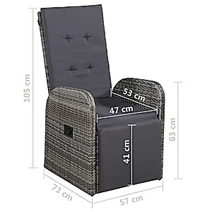 YUHI-HQYD Reclining Patio Chair with Cushion,Outdoor Dining Chairs,Outdoor Patio Furniture,Kitchen Chairs,Bistro Set,Patio Conversation Sets,Front Porch Furniture,for Deck,Backyard, Poly Rattan Gray