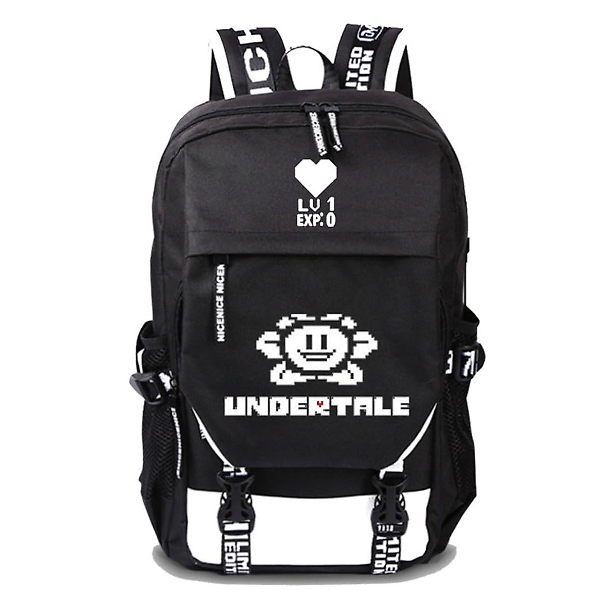 WANHONGYUE Undertale Game Laptop Backpack Rucksack Travel Sports Casual Daypack with USB Charging Port Black / 4