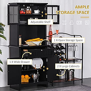 HOMCOM Elegant Buffet with Hutch, Kitchen Pantry Storage Cabinet with Framed Glass Door Drawer and Microwave Space, Black