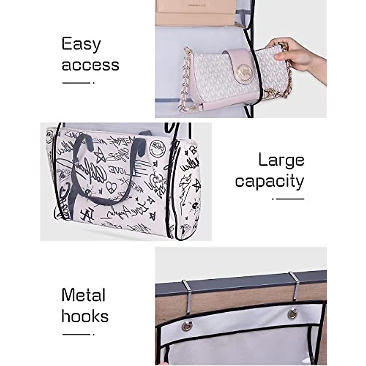 MISSLO 6 Clear Pockets Over Door Organizer for Handbags, Caps, Accessories (White)