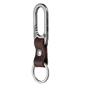 KeyUnity KM02SW Titanium Belt Clip Carabiner Leather Keychain Holder with Removable Stainless Steel Key Ring (Sandblasted)