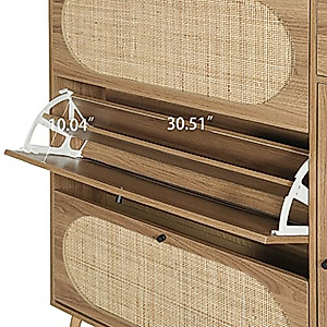 Rattan Shoe Cabinet with 3 Flip Drawers and Side Cabinet, Freestanding Shoe Racks Storage Cabinet with Steady Solid Legs, Entrance Hallway Shoe Organizers Storage Cabinet for Heels,Slippers (Walnut)