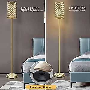 RAYINIGHT Gold Floor Lamp,Elegant Crystal Floor Lamp Modern Standing Lamp with On/Off Foot Switch,Tall Pole Accent Lighting for Living Room, Girl Bedroom, Dresser, Office