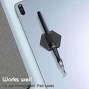 10 Pieces Self Adhesive Pen Holders for Notebook Hexagon Elastic Journal PU Leather Pen Holders Loop Holders Office Accessory for Stylus Calendar Laptop Book, Black