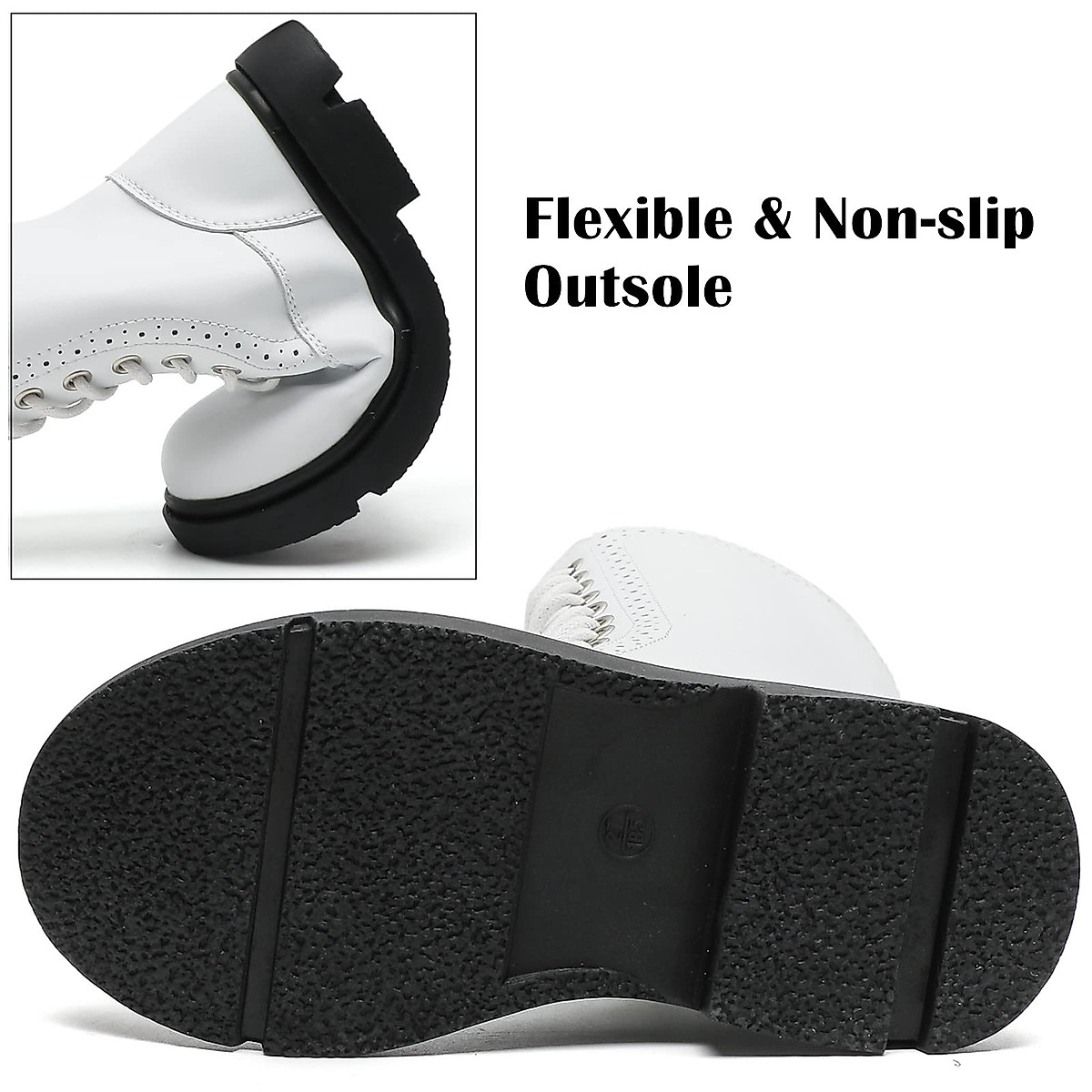 DADAWEN Boys Girls Leather Lace-Up Waterproof Side Zipper Mid Calf Combat Riding Winter Boots (Toddler/Little Kid/Big Kid) White US Size 2 M Little Kid