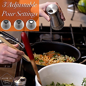 HOME EC Original Glass Salt and Pepper Shakers Set with Adjustable Pour Holes - Stainless Steel Salt Shaker and Pepper Shaker - Farmhouse Salt and Pepper Shaker Set for salts and spices