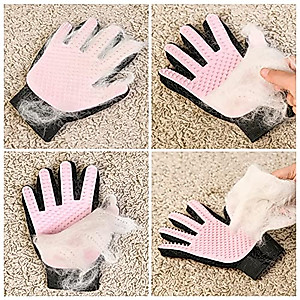 miaow Pet Grooming Glove,Five Fingers with 259 Silicone Needles,Effective in Removing Pet Floating Hair, Glove Size fits All,Double-Side Pet Grooming Design, can be Worn on Both Hands-1 Piece,Pink.