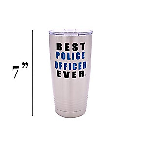 Rogue River Tactical Funny Best Police Officer Ever Large 20 Ounce Travel Tumbler Mug Cup w/Lid Thin Blue Line PD Gift