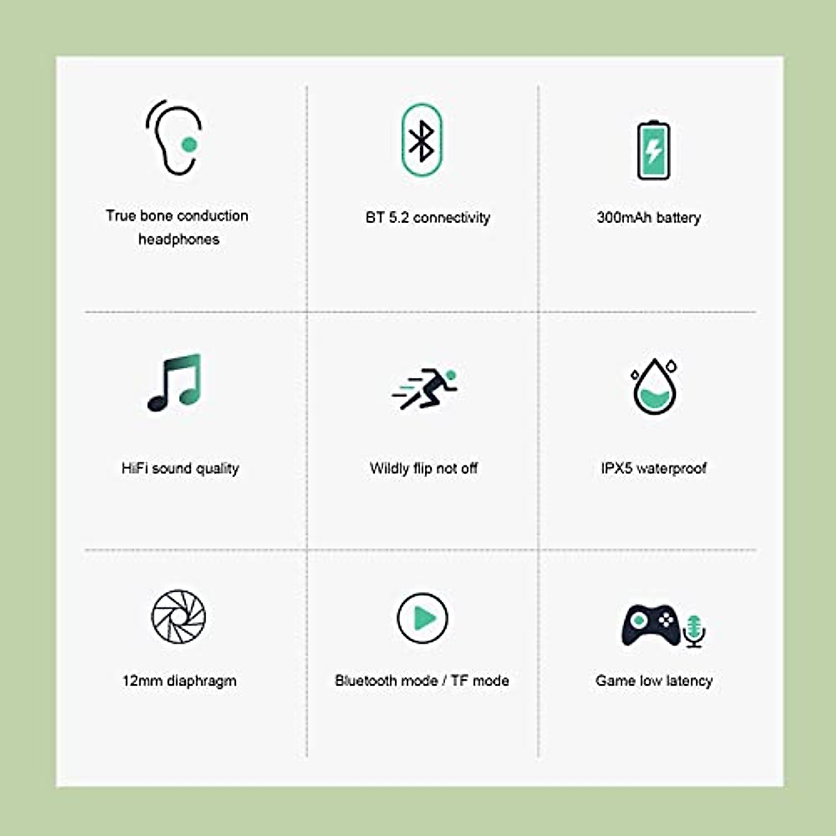 Pasotim 5.2 Low Latency Gaming Real Bone Conduction Bluetooth Headphones in-Ear Sports Sweatproof Headphones-Black