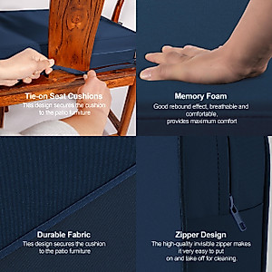 Dmsky Patio Chair Cushion,19 x 19 x 3.7 Inch Outdoor Chair Cushions for Patio Furniture,Waterproof Seat Cushions with Ties, Garden Sofa Couch Chair Pads with Handle Set of 4(Blue)