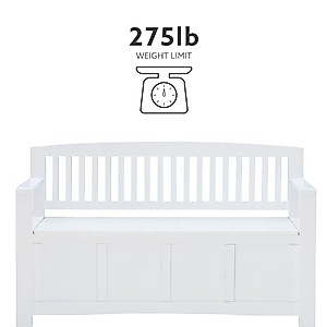 Linon White Bench Cynthia Flip-Top Lid and Hidden Storage Space
