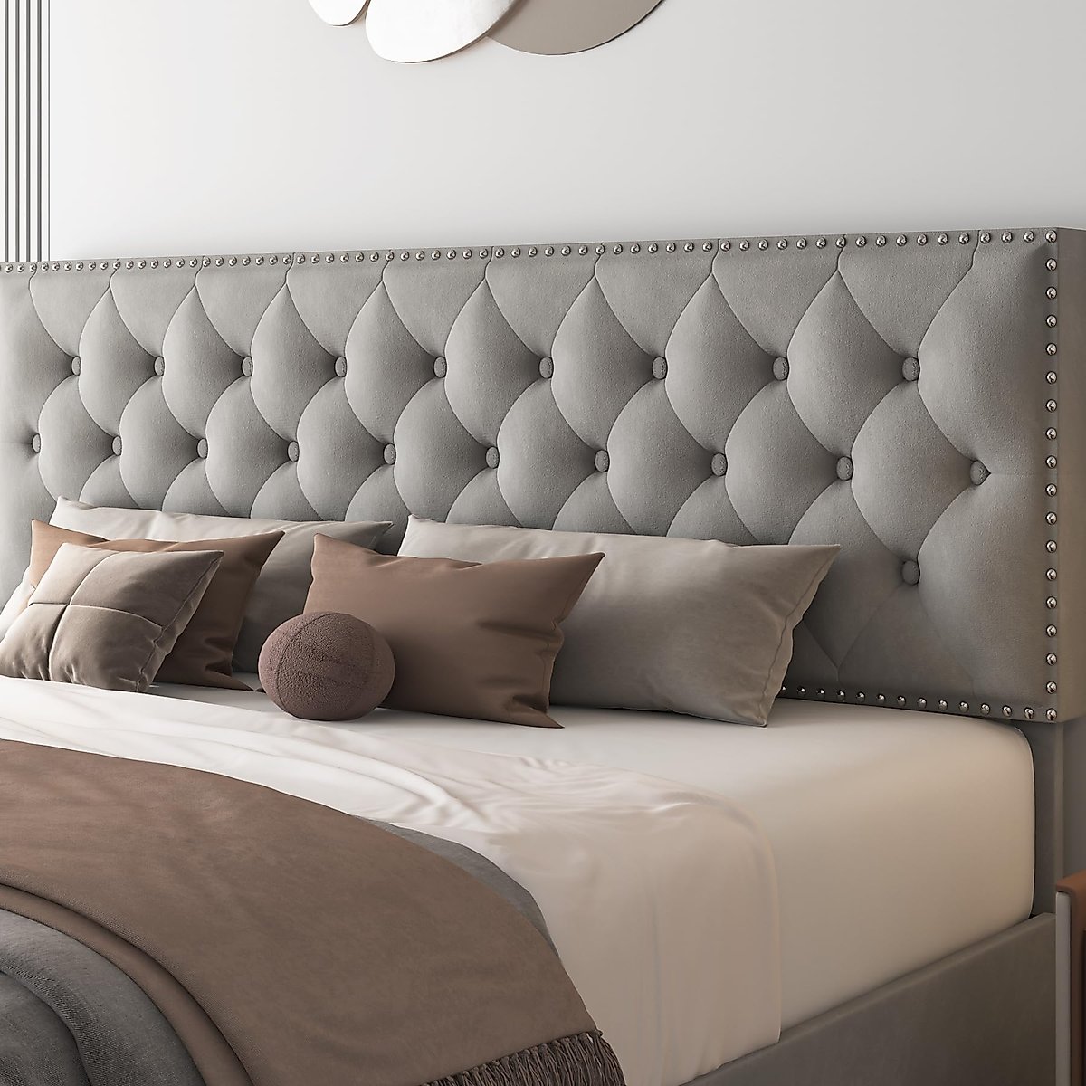 HOSTACK Queen Size Bed Frame with 4 Storage Drawers, Modern Upholstered Platform Bed with Adjustable Headboard,Button Tufted Bed Frame with Wood Slat Support,No Box Spring Needed(Grey, Queen)