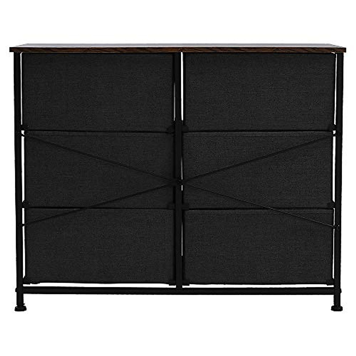 3-Tier Wide Dresser, Storage Unit with 6 Easy Pull Fabric Drawers, Metal Frame, and Wooden Tabletop, for Closet, Nursery, Hallway，Gray