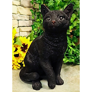 Ebros Large Lifelike Pawing Mystical Black Cat Statue 11.75" Tall with Glass Eyes Hand Painted Realistic Feline Cat Figurine Crazy for Cats Decor Sculpture Home Decorations Pet Memorial
