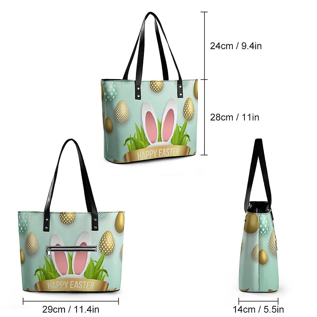 Womens Handbag Happy Easter And Eggs And Bunny Ears Leather Tote Bag Top Handle Satchel Bags For Lady