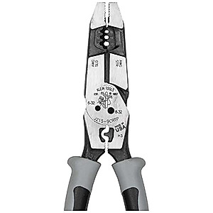 Klein Tools J2159CRTP Side Cutting Pliers, 9-Inch Journeyman High Leverage Hybrid Pliers with Crimper, Fish Tape Puller and Wire Stripper