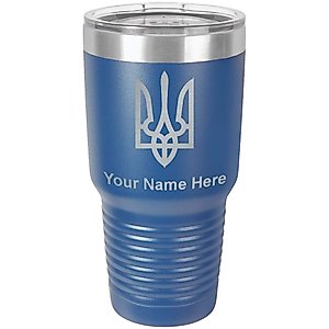LaserGram 30oz Vacuum Insulated Tumbler Mug, Flag of Ukraine, Personalized Engraving Included (Dark Blue)