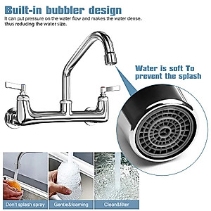 CWM Wall Mount Commercial Sink Faucet 8 Inches Commercial Faucet with 14 Inches Spout