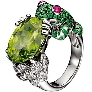 Jude Jewelers Rhodium Plated Green Crystal Candy Color Frog Style Summer Holiday Wedding Party Ring (Green, 6)