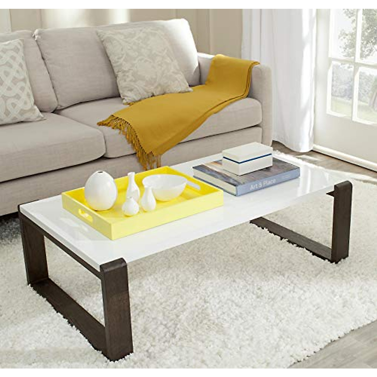 Safavieh Home Collection Bartholomew Mid-Century Modern White and Grey Lacquer Coffee Table