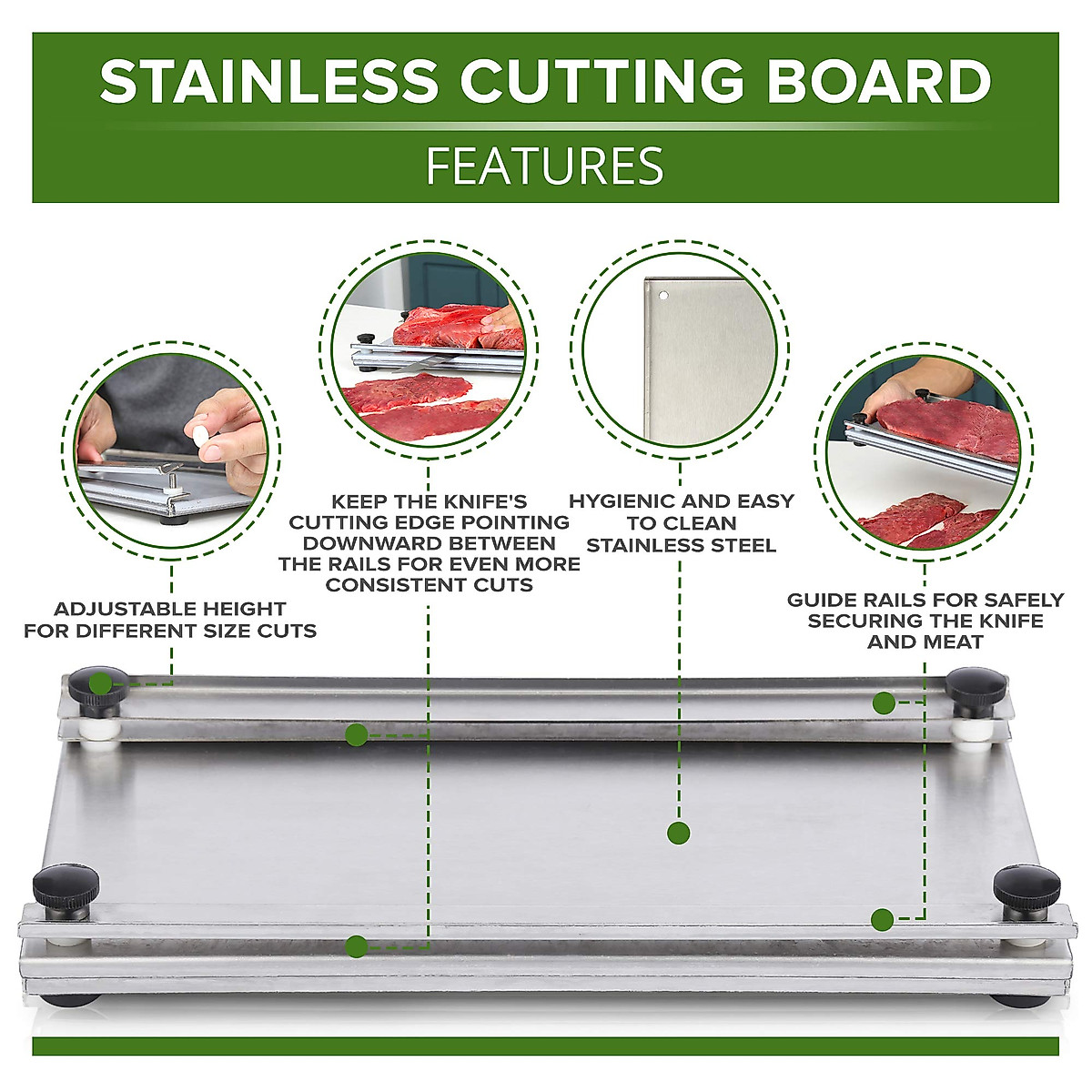 Jerky Maker Cutting Board With Professional Slicing and Carving Knife 8oz Pack of Seasoning and How to Book (1)