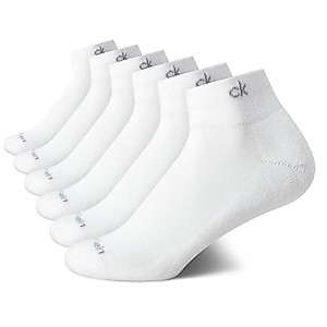 Calvin Klein Women's Athletic Sock - Cushion Quarter Cut Ankle Socks (6 Pack), Size 4-10, White