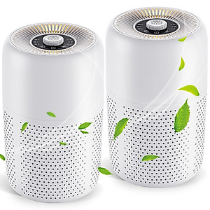 2 Pack TPLMB Air Purifiers for Bedroom Home,H13 HEPA Filters,Better Sleep,Desktop Air Purifier with Nightlight Speed Control,For Home Living Room,24dB Bass System,P60, small, White