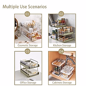 ILIKUHOME Under Sink Organizers and Storage, 2-Tier Clear Organizer with Sliding Drawers, Muti-purpose Pull Out Organizers for Bathroom, Kitchen, Pantry, Makeup, Office, High Style