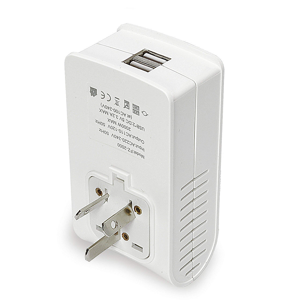 LiteFuze 2000W Travel Voltage Converter for Hair Dryer - Dual USB for Cell Phones, Charger, Australia, New Zealand Plug (FZ2000-I)