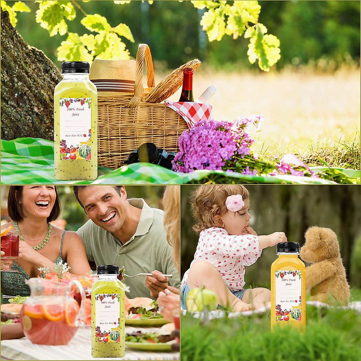 SUPERLELE 20pcs 12oz Empty Plastic Juice Bottles with Caps, Reusable Water Bottles, Clear Bulk Drink Containers with Black Tamper Evident Lids for Juicing, Smoothie, Drinking and Other Beverages