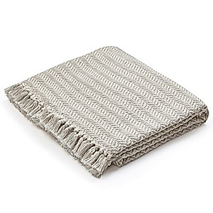 Americanflat 100% Cotton Throw Blanket for Couch - 50x60 - All Seasons Neutral Lightweight Cozy Soft Blankets & Throws for Bed, Sofa or Chair. Indoor or Outdoor [Cream Beige Zig Zag]