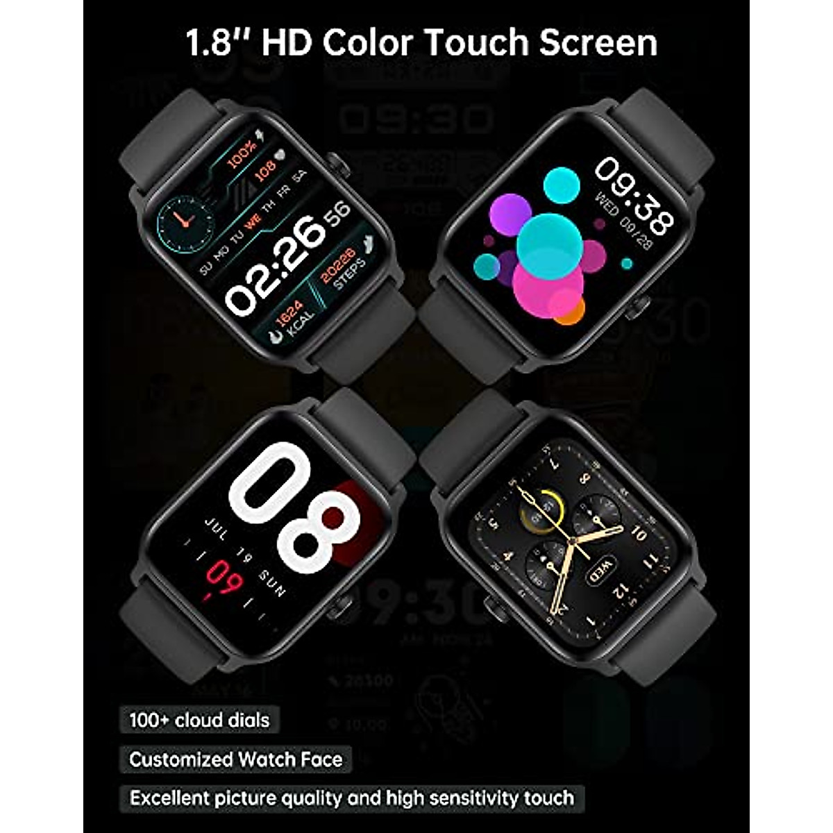 Smart Watch for Men Women (Answer/Make Call), 1.8" Touch Screen Activity Trackers for Android iPhone Compatible with Alexa Built in, Fitness Heart Rate Blood Oxygen Sleep Monitor, IP68 Waterproof