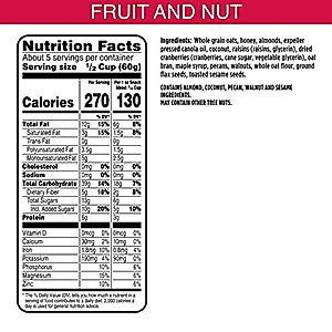 Bear Naked Granola Cereal, Breakfast Snacks, Fruit and Nut (6 Bags)