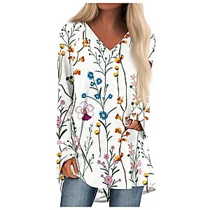 Women'S Tops Lightweight Winter Shirts For Teenagers Long Sleeve Fall Blouses Plus Size Flora Print Tunic Fall Sweatshirt Plus Size V Neck Workout Clothes For Women Multicolor Xxxl