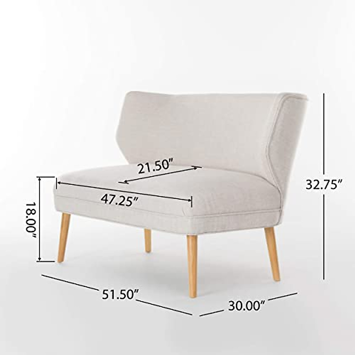 GDFStudio Dumont Mid-Century Modern Fabric Settee, Beige and Natural