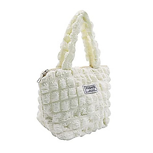 Women Chic Quilted Puffer Tote Bag, Light Solid Color Lattice Shoulder Handbag Soft Puffy Tote
