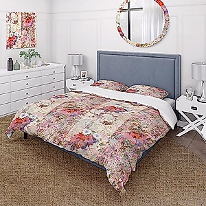 DESIGN ART Designart 'Red and White Orchids with Grunge Flowers' Traditional Duvet Cover Set Twin