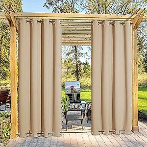 NICETOWN Weighted Outdoor Curtains for Patio Waterproof, Thermal Insulated Room Darkening Top & Bottom Grommets Drape, Windproof and Better Privacy for Porch, Biscotti Beige, W52 x L84, 1 Panel