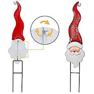 MAGGIFT 2 Pack Christmas Metal Stakes with Tinkle Bell, Metal Snowman and Santa Claus Garden Decor for Outdoor Decorations, Stake Decorative 3D Snowmen Welcome Yard Lawn Pathway Driveway Signs