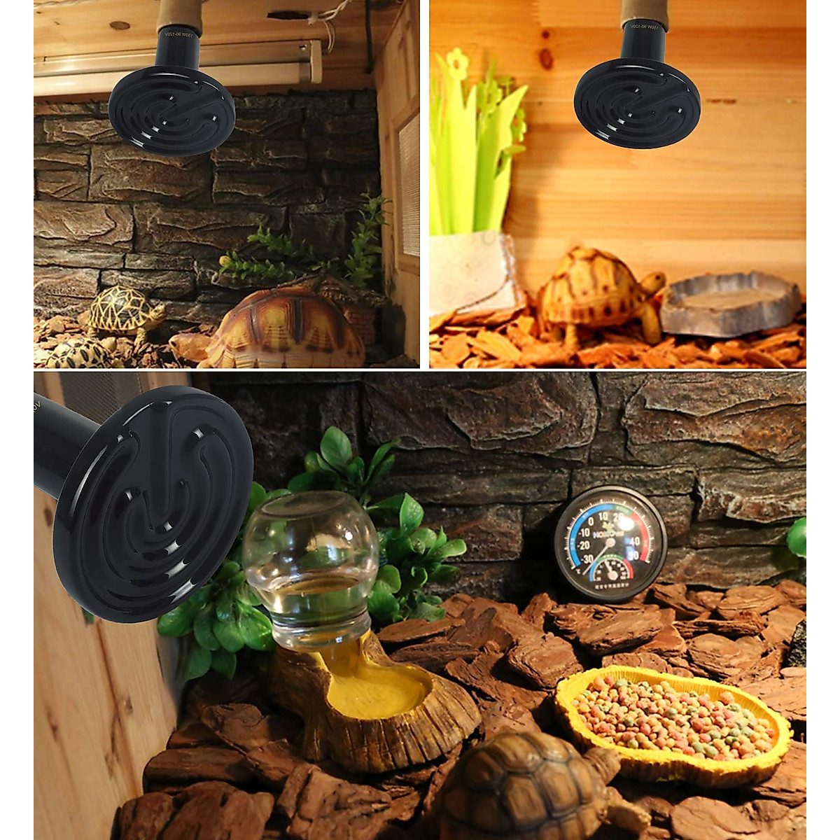 OMAYKEY 2-Pack 150W Ceramic Heat Lamp with 1-pcs Digital-Thermometer, Infrared Heat Emitter Bulbs for Reptiles, Amphibians, Chicken Brooder Coop Lizard Turtle Snake Aquarium, No Light No Harm