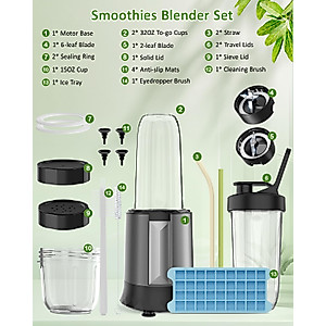 Smoothie Blender, 1300 W Upgraded Compact Personal Blender for Shakes and Smoothies, Juice, Frozen Drinks, Sauces & More, Smoothies Maker with 2 * 32 Oz To-Go Cups, 2*Spout-Lids