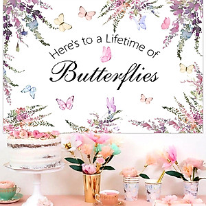 Wonmelody Butterfly Bridal Shower Backdrop Banner 7 * 5ft Lifetime of Butterflies Backdrop Butterfly Bride Shower Decorations Butterfly Floral Bridal Shower Banner for Bachelorette Wedding Engagement