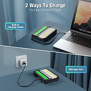 EBL 20-Counts AA Rechargeable Batteries and 8 Bay Newest Version LCD Battery Charger