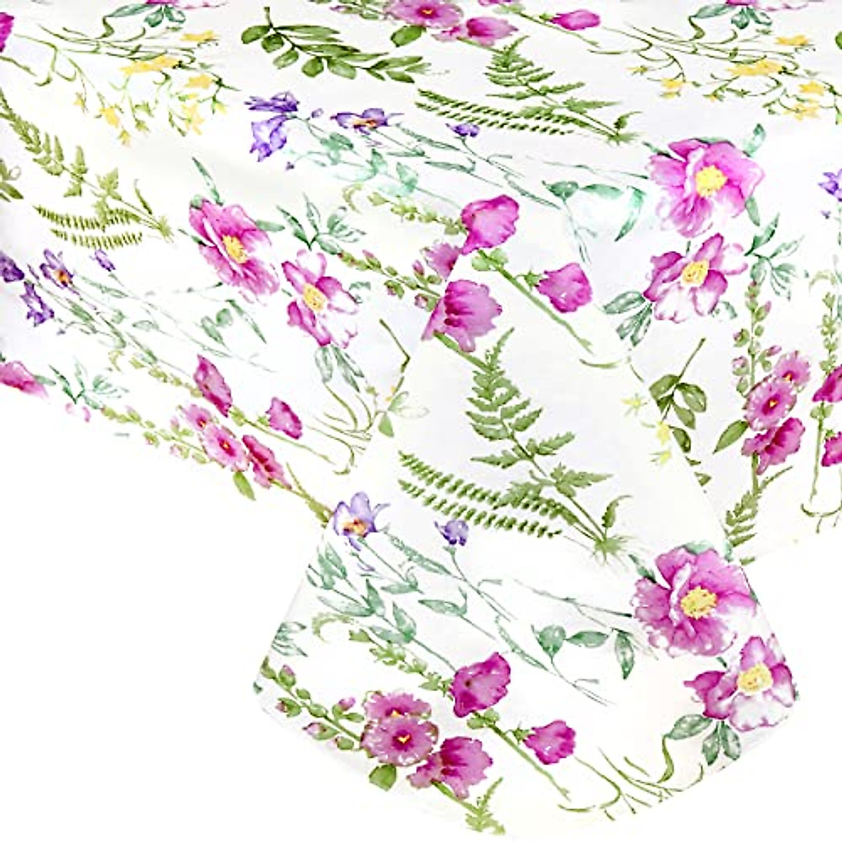 Newbridge Easter Wildflower Fields Floral Vinyl Flannel Backed Tablecloth, Spring Wild Flowers Easy Care Vinyl Tablecloth with Flannel Backing, 60 Inch x 120 Inch Oblong/Rectangle