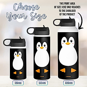 wowcugi Personalized Penguin Kids Water Bottle 12oz 18oz 32oz Insulated Stainless Steel Travel Cup Bottles Birthday Christmas Custom Gift For Kids Women Men Penguins Lovers