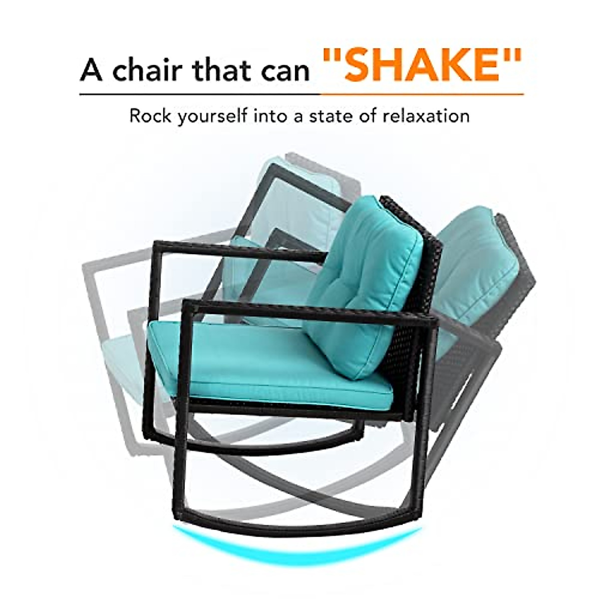 FDW Outdoor Conversation Sets Rattan Furniture Wicker Rocking Chairs with Blue Cushions and Glass Coffee Table for Balcony Poolside Garden Patio Porch Backyard