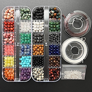 CHCCOYE 4mm Natural Round Stone Beads Gemstone Beading Loose Gemstone Beads DIY Smooth Beads for Bracelet Necklace Earrings Jewelry Making (4mm Stone Beads 600pcs, 24Colours)