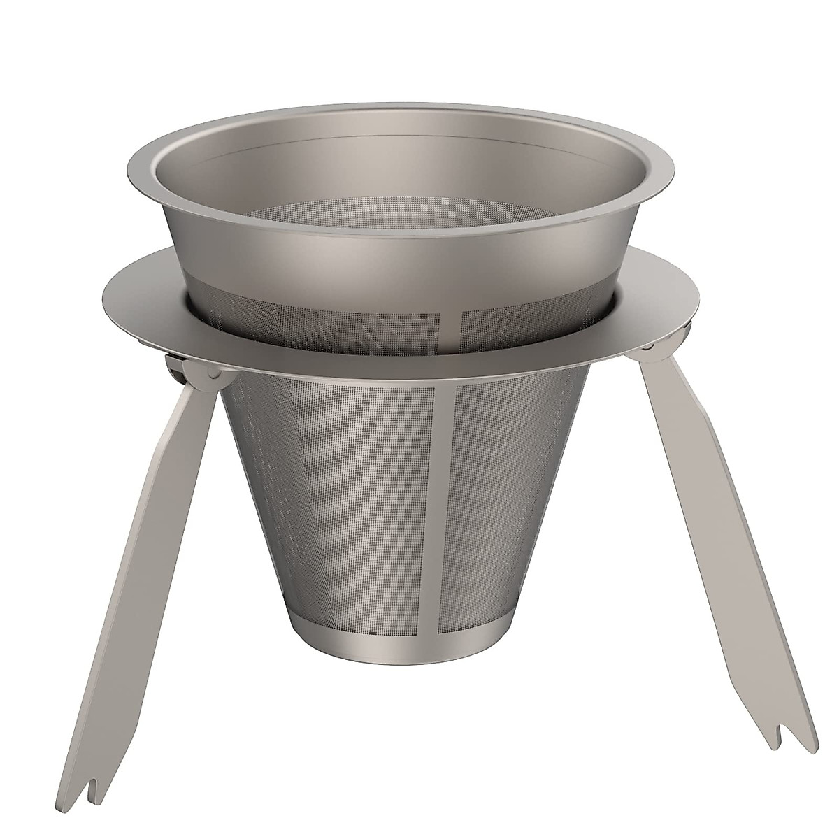 TIANDLIFE Pour Over Coffee Dripper Titanium Slow Drip Coffee Filter Metal Cone Paperless Reusable Single Cup Coffee Maker 1-2 Cup With Non-slip Cup Stand (Titanium Coffee Filter)